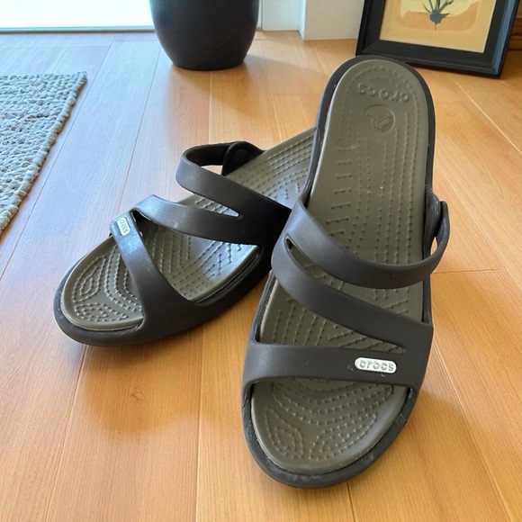 Shoes | Crocs Patricia Wedge Brown Slip On Sandals | Poshmark